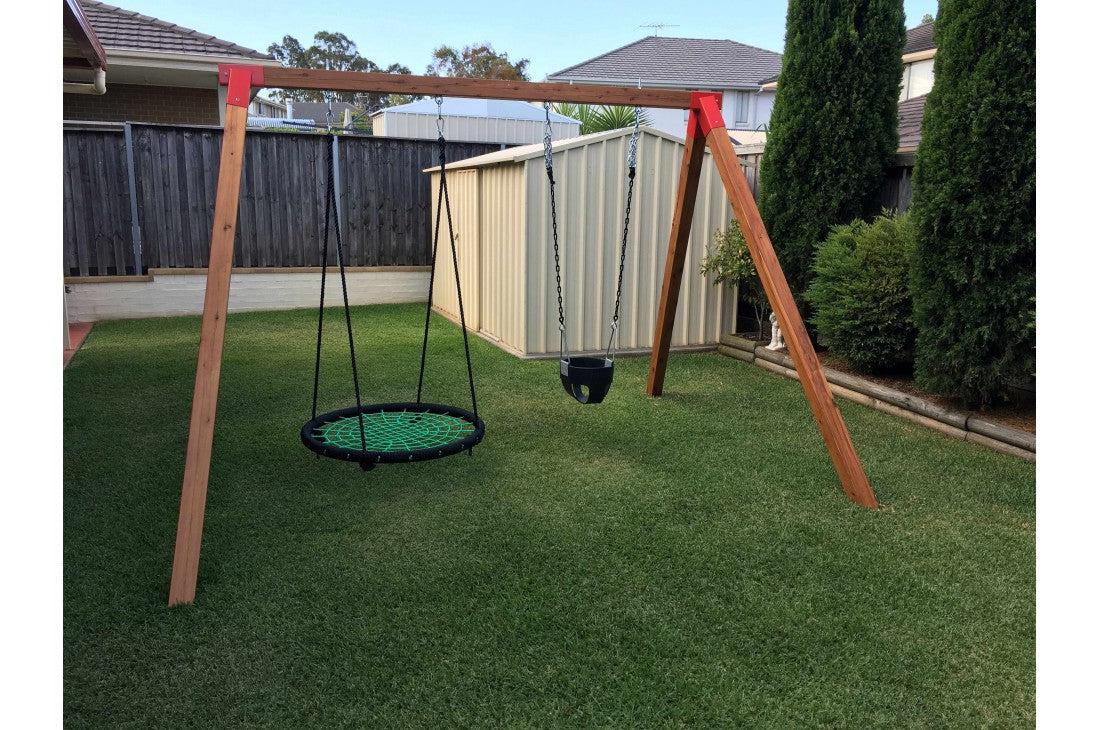 Double Swing Set: Free-Standing with Cypress Timber – Siesta Hammocks